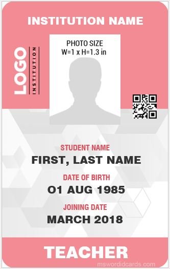 10 Best MS Word ID Card Templates For Teachers Professors Microsoft 